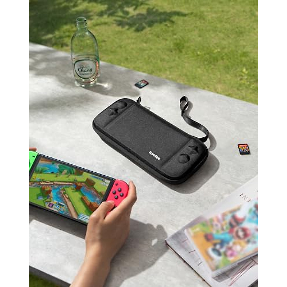 tomtoc Slim Carrying Case for Nintendo Switch / OLED Model, Protective Switch Sleeve with 10 Game Cartridges, Hard Portable Travel Carry Case, with Original Patent and Military Grade Protection, Black