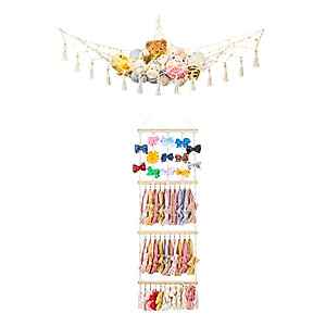 Dahey Stuffed Animal Storage Net Hammock and Headband Holder Bow Hanger for Girls Hair Bows Boho Decor for Nursery Kid's Bedroom