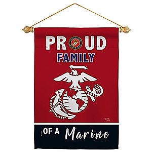 Breeze Decor Proud Family Garden Flag Set Wood Dowel Armed Forces Marine Corps USMC Semper Fi United State American Military Veteran Retire Official House Yard Gift Double-Sided, Made in USA