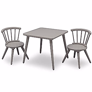 Delta Children Windsor Kids Wood Table and Chair Set (4 Chairs Included) - Ideal for Arts & Crafts, Snack Time, Homeschooling, Homework & More, Grey