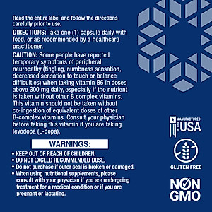 Life Extension Vitamin B6 250 mg – For Cardiovascular & Neurological Health and Kidney & Eye Health - Gluten-Free, Non-GMO – 100 Vegetarian Capsules