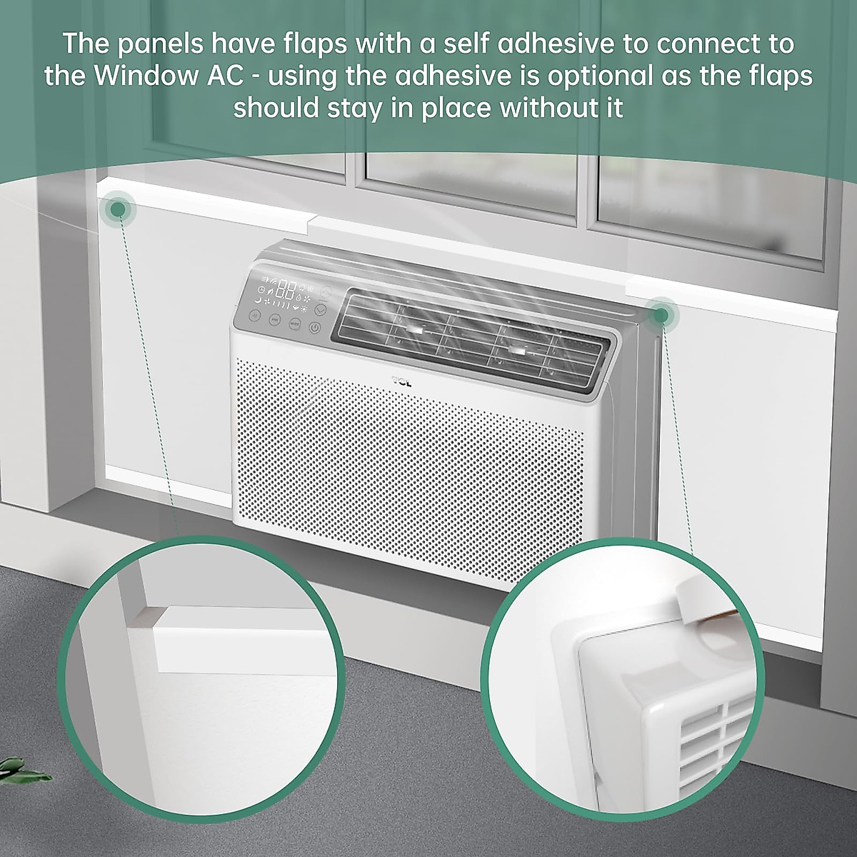 Window Air Conditioner, Side Insulated Foam Panel, Summer/Winter Heat and Draft Insulation 03EVA002BLACK, One Piece Full Surround Insulation Panels with 4 Pressure Strips,Window Seal02 (WHITE)
