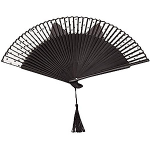 Goege Bailey Women Cartoon Cat Folding Silk Fan Jepanese Handheld Fan (Black)