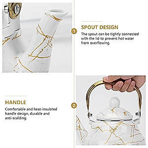 1. 5L Ceramic Enameled Teapot Marble Pear- Shaped Tea Kettle Hot Water Boiling Container for Kitchen Stovetop