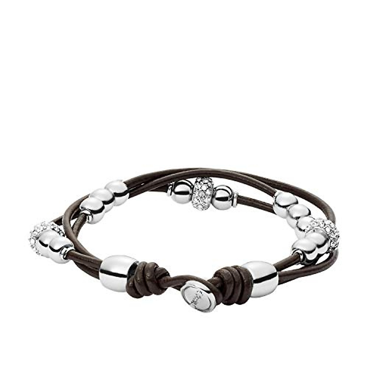 Fossil Women's Leather Bracelet, Color: Silver/Brown (Model: JA6068040)