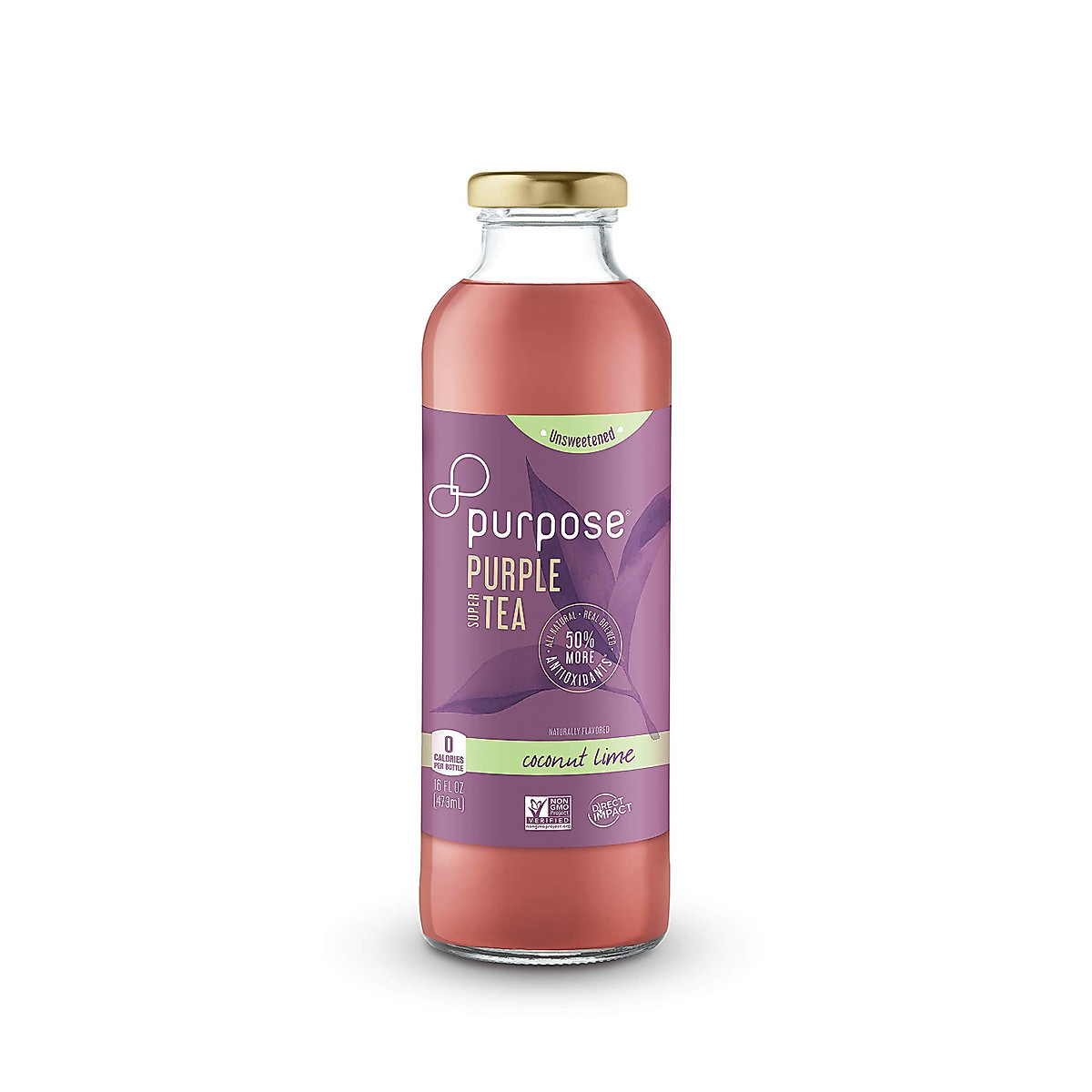 Purpose Tea - Bottled Iced Tea, All Natural Brewed Organic Purple Leaves, Unsweetened, Pure, Non-GMO, High in Antioxidants and Anthocyanins, Healthy Drinks - 16 oz (Variety Pack, 12 Pack)