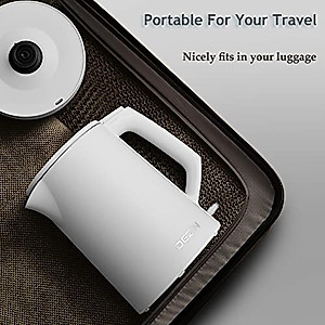 Dezin Electric Kettle, 0.8L Portable Travel Kettle with Double Wall Construction, Stainless Steel Electric Tea Kettle for Business Trip, Small Electric Kettle with Auto Shut-Off, White (Without Cup)