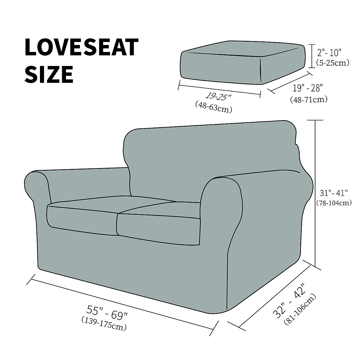 YEMYHOM Latest Checkered 3 Pieces Couch Covers for 2 Cushion Couch High Stretch Thickened Love Seat Sofa Cover for Dogs Pets Elastic Loveseat Slipcover Protector (Light Gray), 55"-69"(2 Cushions)