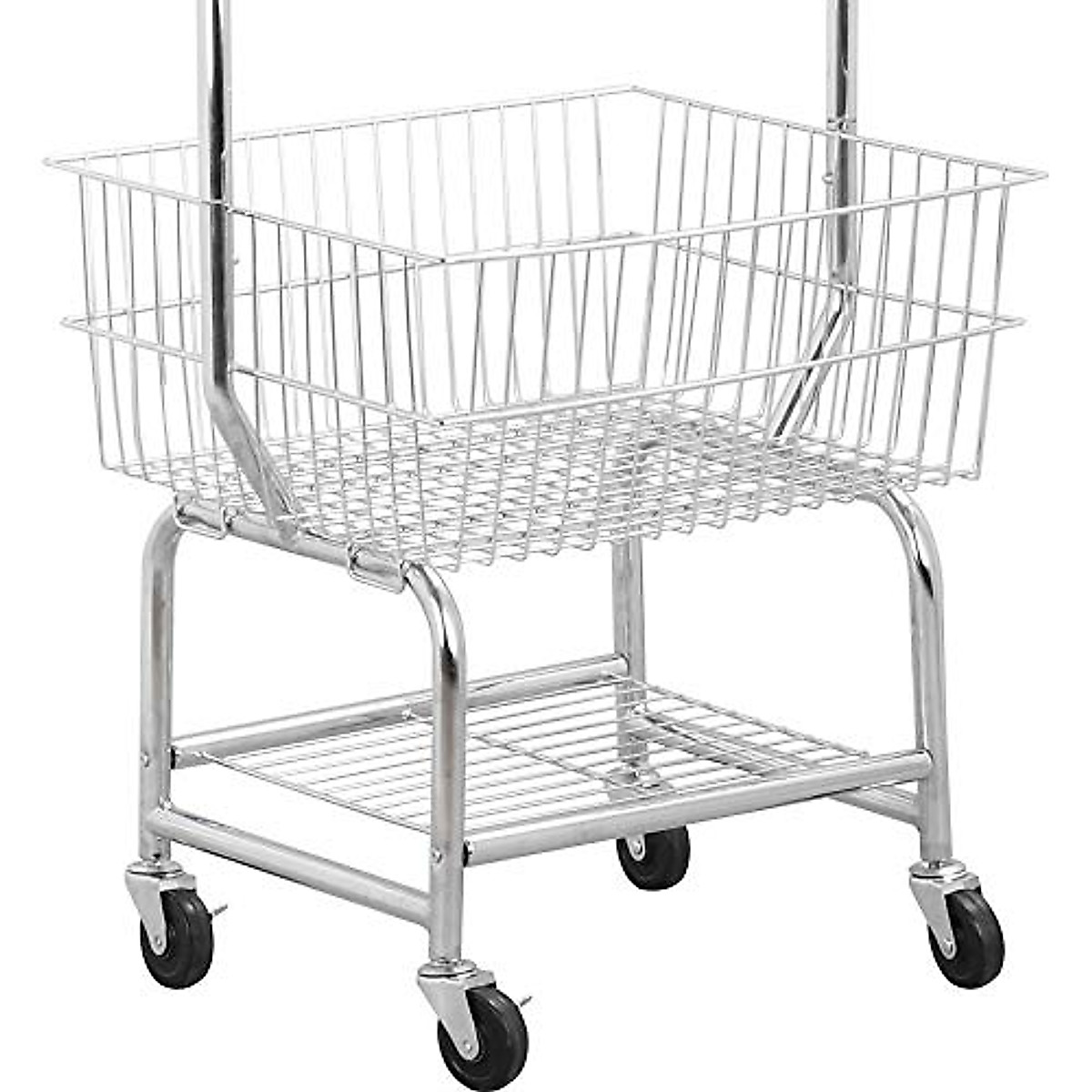 Yaheetech Rolling Laundry Bakset with Wheels, Laundry Cart with Hanging Rack, Metal Laundry Hamper Basket Butler Cart with Wheels and Wire Storage Rack, Silver