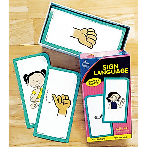 Carson Dellosa 104 American Sign Language Flash Cards for Kids, 122 ASL Signs Flashcards for Beginners and Toddlers Ages 4 and Up With Signing Illustrations