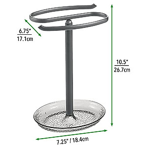 mDesign Steel Fingertip Towel Rack Stand with Base Tray - Towel Holder, Towel Bar for Bathroom, Kitchen, Powder Room - Holds Hand Towel, Washcloths - Rain Collection - Light Gray/Charcoal Gray