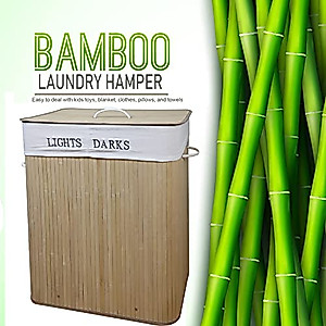 Laundry Hamper with Lid, Clothes Hamper with 2 Removable Liner Bags,Handwoven Bamboo Laundry Basket with Easy Carry Handles,Large Clothes Basket for Clothes,Bedroom, Toys in Bathroom, Beige