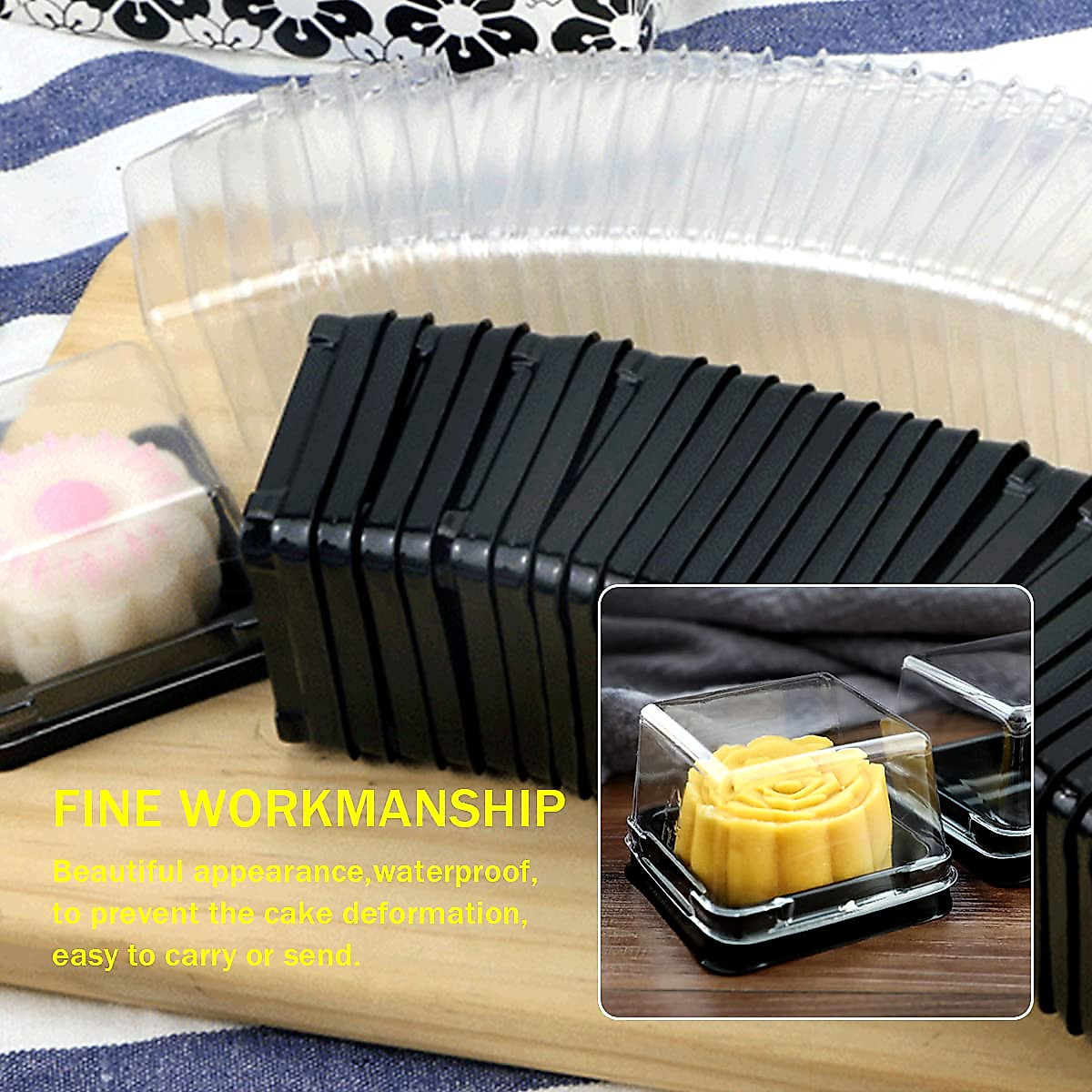 Pralb 100 Set Clear Plastic Mini Cupcake Boxes Muffin Pod Dome Muffin Single Container Box Wedding Birthday Gifts Supplies for Cheese Pastry Dessert Mooncake (square, black)