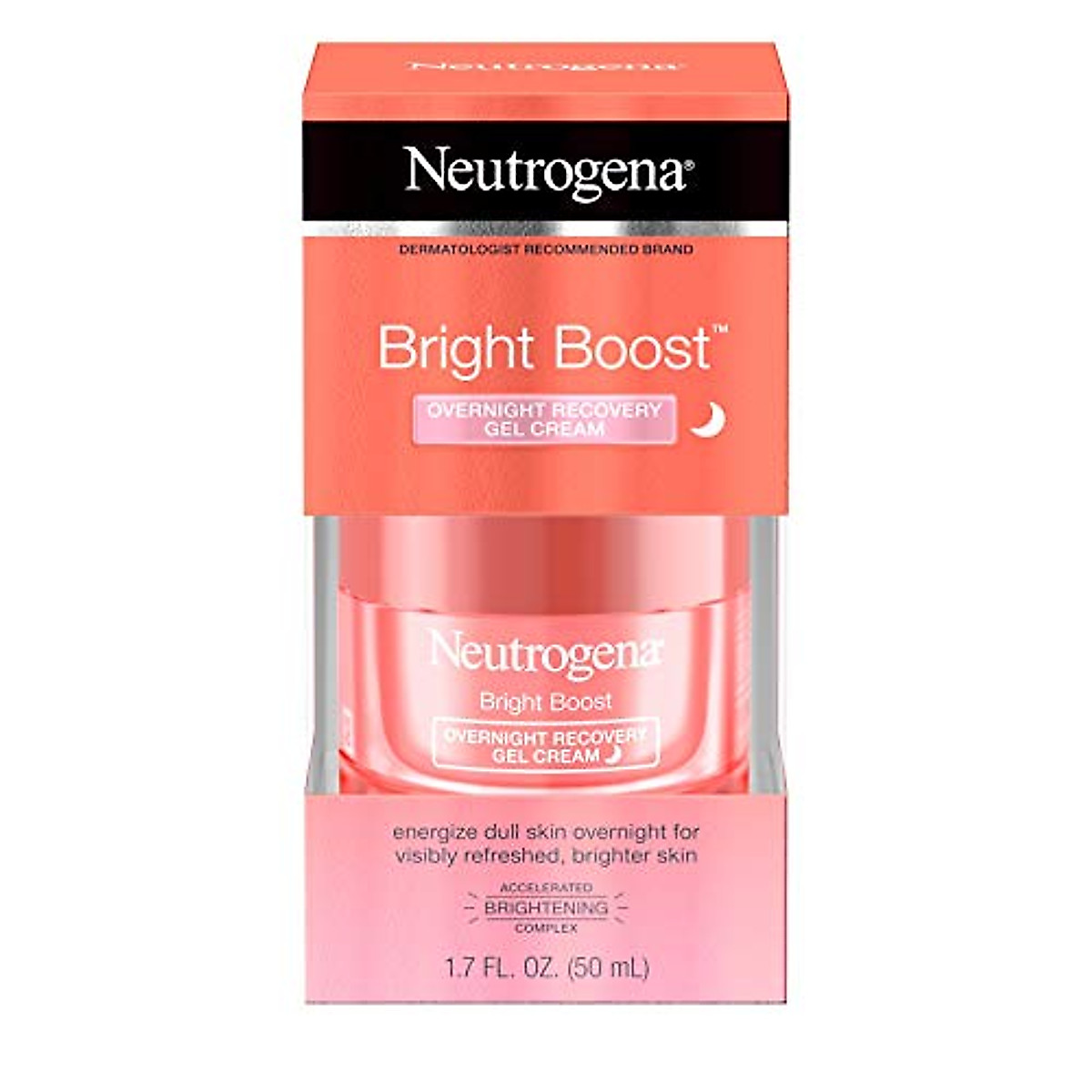 Neutrogena Bright Boost Overnight Recovery Gel Cream with Neoglucosamine, Brightening Nighttime Moisturizer, Oil-Free & Non-Comedogenic, 1.7 oz