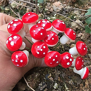 ASkinds 50Pcs/Set Mini Mushroom Decoration, Miniatures Artificial Succulent Plant Pot Resin Craft Decoration for Home DIY Micro Landscape Decor(Red)