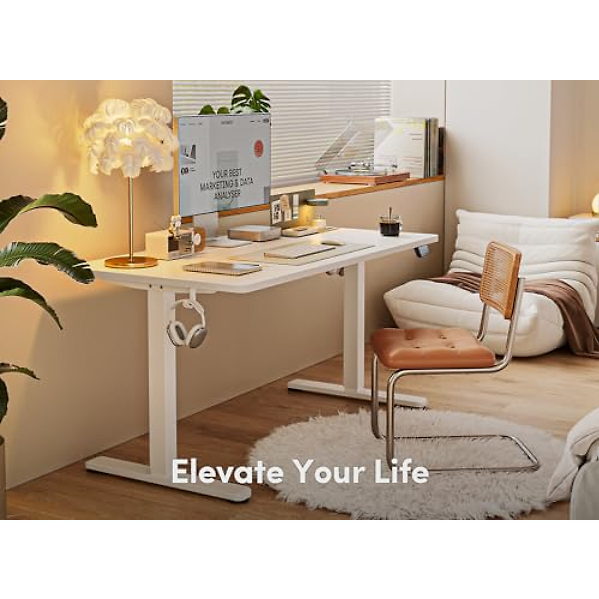 FEZIBO Electric Standing Desk, 55 x 24 Inches Height Adjustable Stand up Desk, Sit Stand Home Office Desk, Computer Desk, White