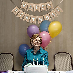 Uniwish Happy Birthday Banner for Birthday Party Decorations, Rustic Burlap Bunting Swallowtail Flags, 2 in 1