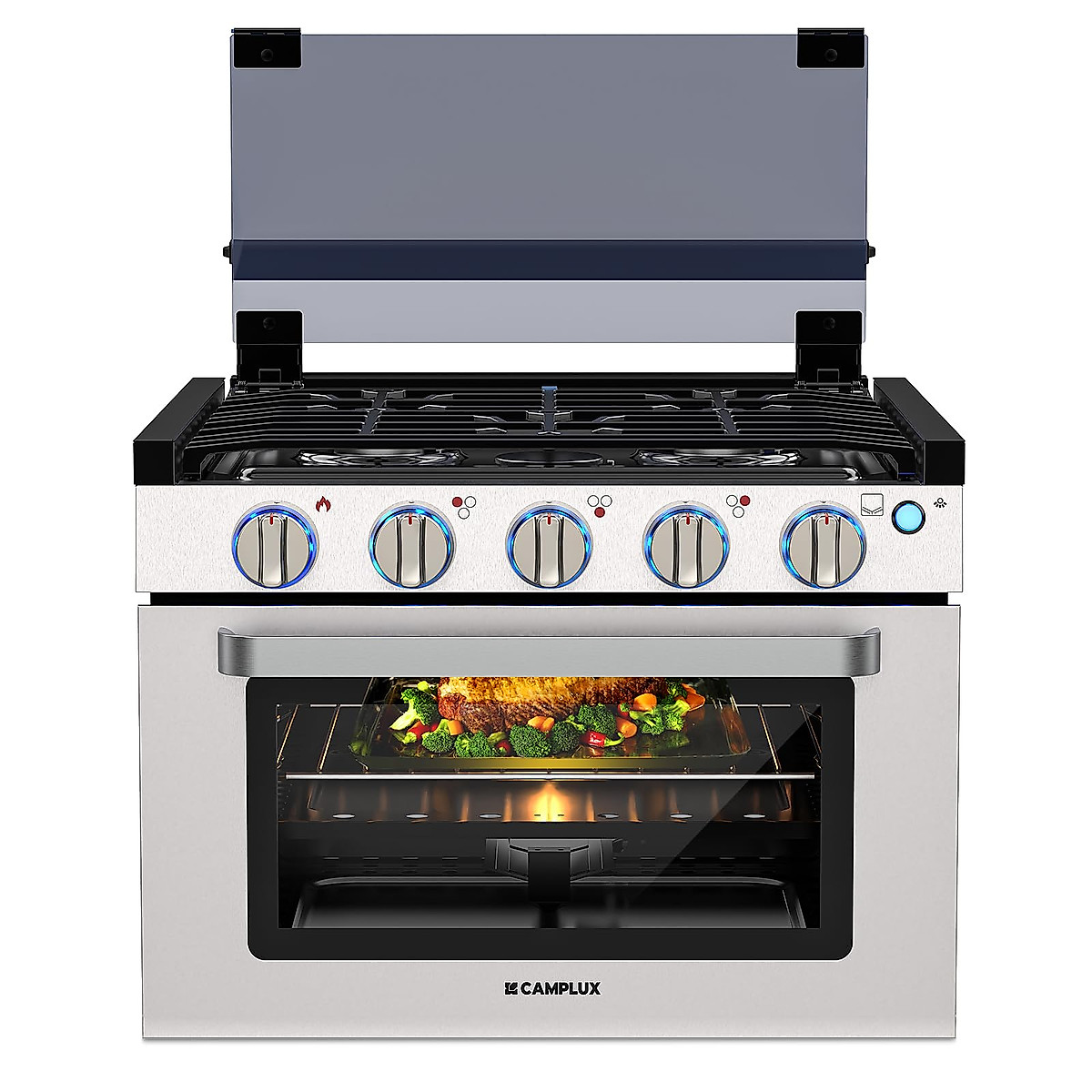 CAMPLUX Classic RV Propane Range 17 Inches, Propane Range Oven with 3 Burners Cooktop for RV, RV Propane Stove Oven Combo 28,100 BTU/Hr, Stainless Steel RGS17MSF