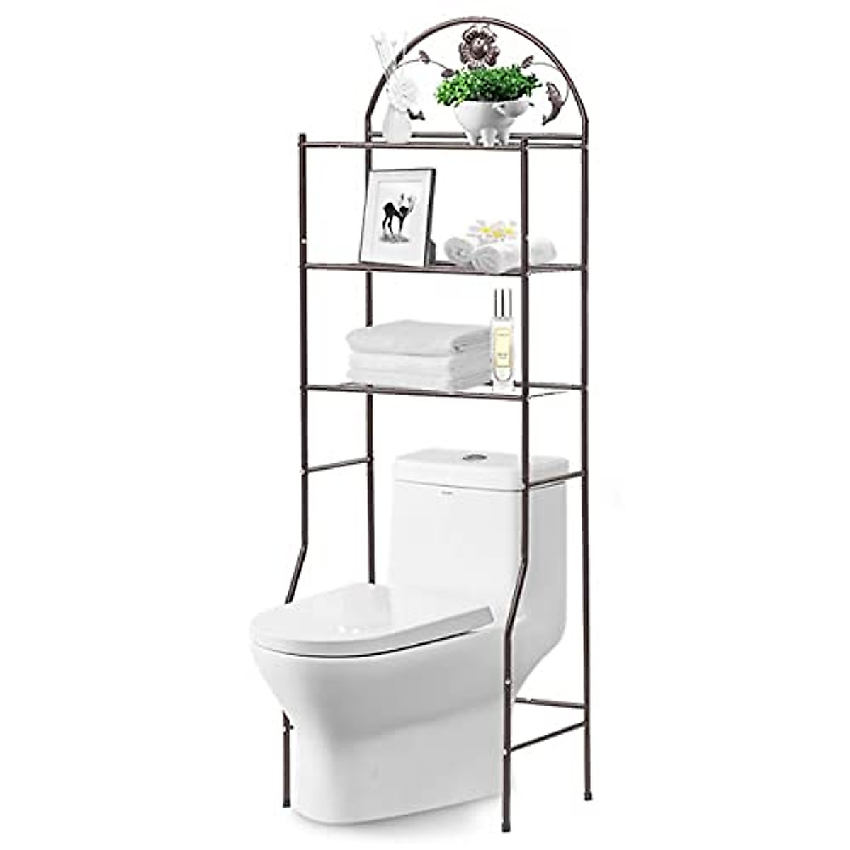 Over The Toilet Storage, LYNICESHOP 3 Tier Bathroom Over The Toilet Space Saver, Bathroom Storage Organizer Free Standing Toilet Shelf Rack, Heavy Duty Iron Bathroom Organizer Over The Toilet (Bronze)