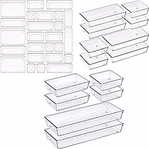 39 PCS Large Clear Plastic Drawer Organizer Set, Non-Slip/Crack Bathroom Vanity Drawer Organizer Trays Dividers, Versatile Storage Bins for Makeup, Jewelry and Office, Desk, Bathroom, Bedroom, Kitchen