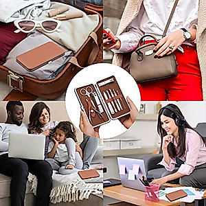 Manicure Set, FAMILIFE Manicure Kit - Nail Kit Mens Grooming Kit Pedicure Kit 9PCS Gifts for Men Boyfriend Nail Clipper Set Stainless Steel Professional Nail Set Care Manicure Tools Leather Case Brown