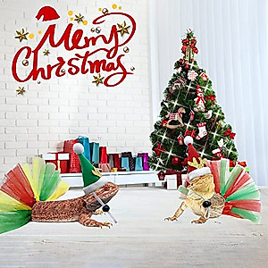 Vehomy 4Pcs Christmas Bearded Dragon Costume Christmas Bearded Dragon Santa Claus Hats Christmas Bearded Dragon Lizard Tutu Skirts Xmas Beardy Lizard Outfit for Chick Hamster Bird Parrot