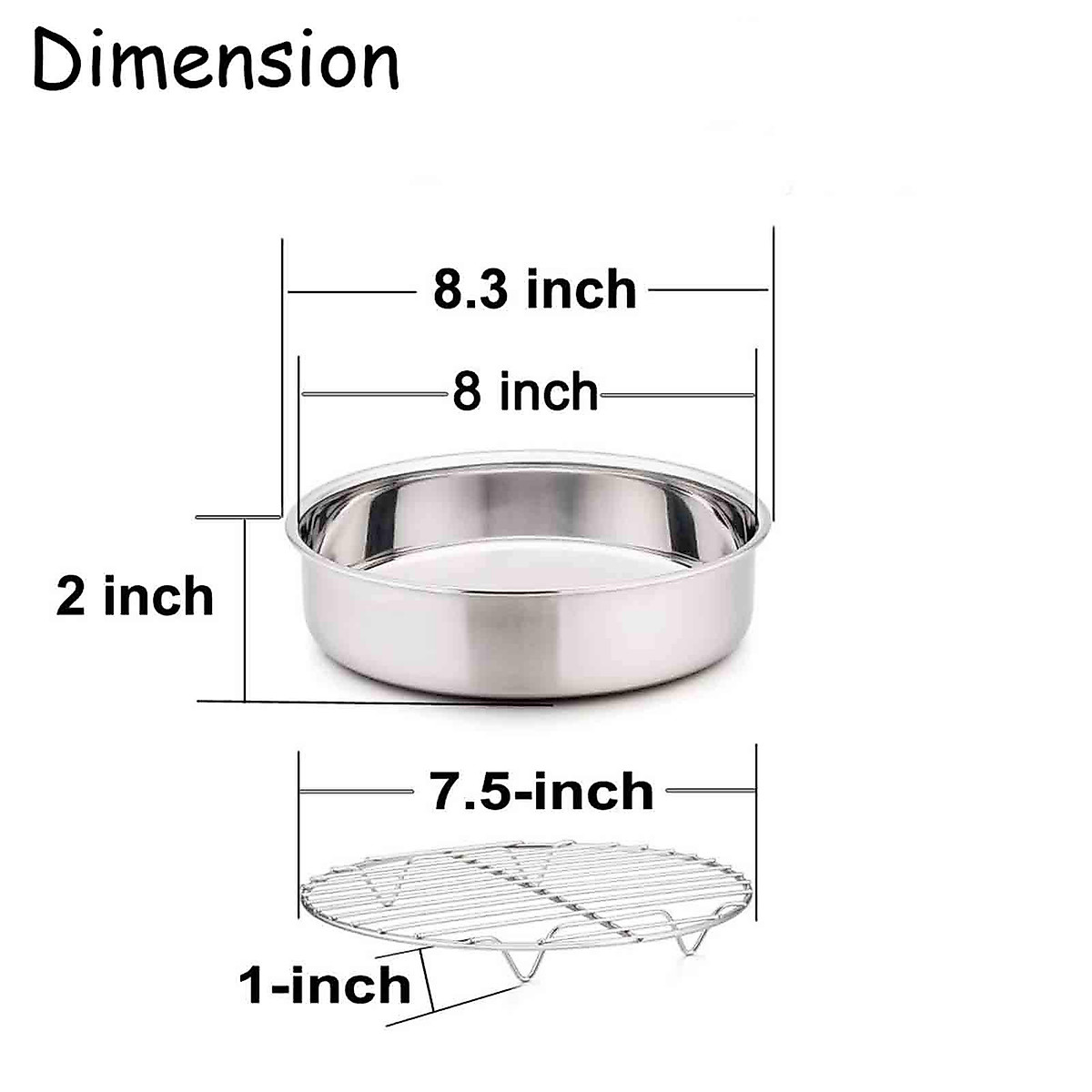 TeamFar 8 Inch Cake Pan and Rack Set of 4, Stainless Steel Round Tier Cake Pans, for Baking Cooling Steaming, Fit in Oven, Pot, Pressure Cooker, Healthy & Mirror Finish, Dishwasher Safe