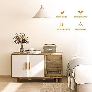 DMIDYLL Extra Large Cat Litter Box Enclosure Houses with Cat Food Bowls and Scratch Pad for Indoor Cats, Hidden Cat Litter Box Furniture Cabinet, Cat Washroom, Modern Cat Home Nightstand