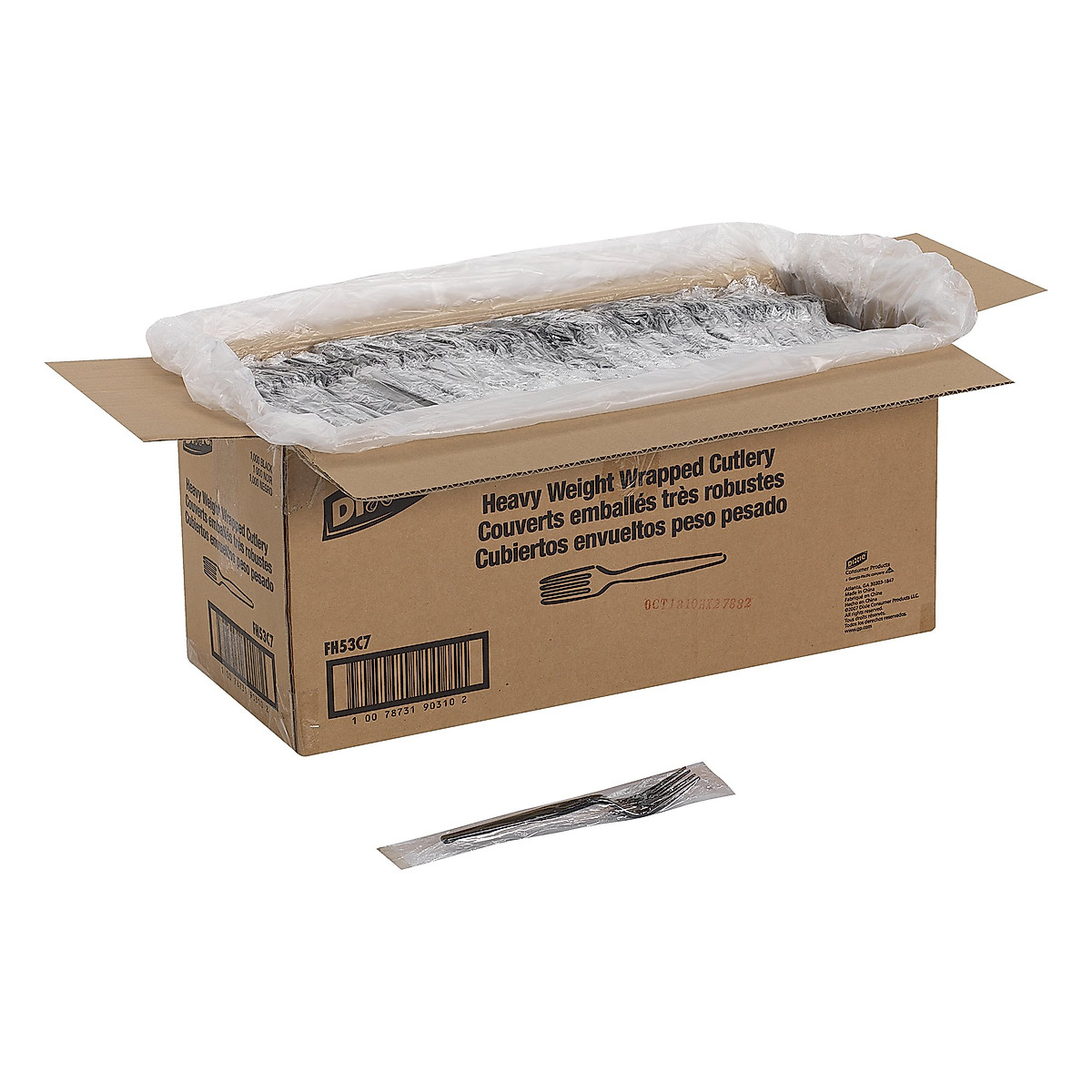 Dixie Individually Wrapped7.13" Heavy-Weight Polystyrene Plastic Fork by GP PRO (Georgia-Pacific), Black, FH53C7, (Case of 1,000)