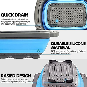 UPHTEH Over the Sink Collapsible Colander Kitchen Strainer Basket-Wash Vegetables and Fruits, Drain Cooked Pasta and Dry Dishes,6-Quart Capacity -Blue