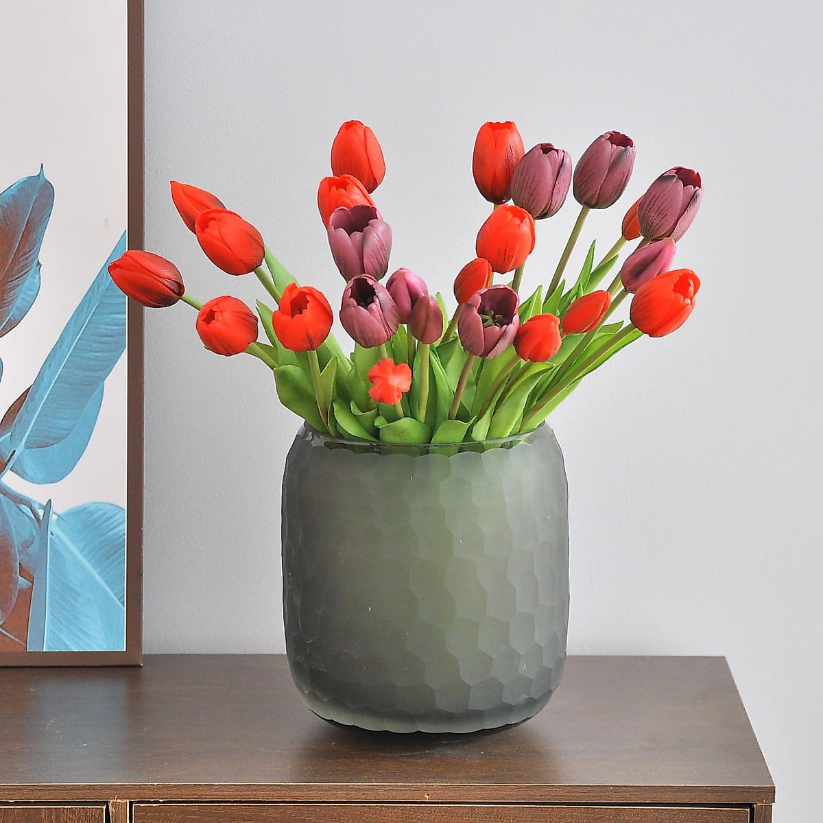 Aoivrb 5 PCS Fake Tulips Flowers PVC Real Touch Tulips Artificial Plastic Flower Fake Bouquet Table Arrangements Gift for Home Office Party Wedding Birthday Garden Store Decoration (Light PRURPLE)…