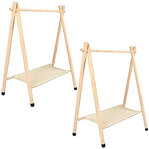 Juexica 2 Pcs Baby Clothes Rack Kids Clothing Rack Dress up Storage Garment Rack Wooden Clothes Organizer with Storage Shelf for Baby Pets Dolls (Beige, 20.5" L x 11.8" W x 29.5" H, Medium)