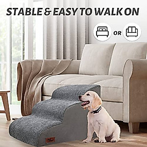 3 Tiers Dog Ramp and Stairs for Beds Or Couches - Non-Slip Sturdy Pet Steps - for Small Dogs to get on High Bed