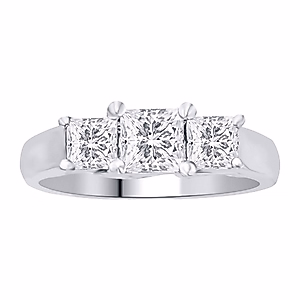 Beyond Brilliance 1.0 Carat Diamond, Prong-Set 14K White Gold 3 Stone Princess Diamond Promise Ring (H-I, I2-I3) Natural Diamond Wedding Band For Women | Gift Box Included