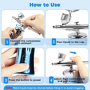 Airbrush Kit with Compressor, Portable Handheld Cordless Airbrush Gun with 0.3mm & 0.5mm Nozzle, Cordless Air Brush for Nails Art, Painting, Cake Decor, Cookie, Model, Makeup, Barber