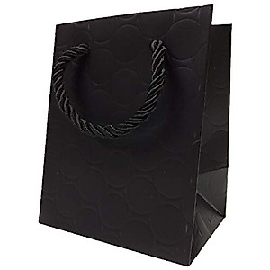 MODEENI 12 Extra Small Gift Bags with Handles Black Little Paper Bags Mini 4x3x5 Premium Quality Fancy Cute Modern Circle Embossed for Jewelry Merchandise Charms Wedding Shopping
