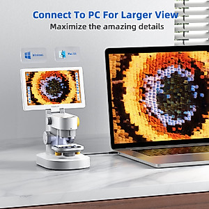 TOMLOV DM301 Biological Kids Microscope 1200X with 9'' IPS Touchscreen, Meaure and Edit, 1080P Triple Camera, Slides Set, STEM Digital Microscope for Home Education, Windows Mac Compatible