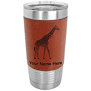 LaserGram 20oz Vacuum Insulated Tumbler Mug, Giraffe, Personalized Engraving Included (Faux Leather, Basketball Style)