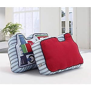 Brandream 4Pcs Cars Crib Bedding Sets for Boys with Train Shaped Pillow, 100% Cotton Blue Transport Vehicle Collection