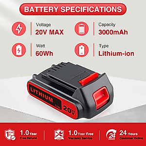 3000mAh 20V Replacement for Black and Decker Battery LBXR20 Max Lithium ion LB20 LBX20 LST220 LBXR2020-OPE LBXR20B-2 LB2X4020,2-Pack