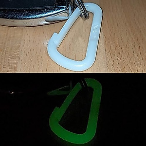 Breakwater Supply™ Hingeless Glow in The Dark Carabiner Hooks 4 Pack, Small 2-inch Gear Attachment Clips for Keys, Water Bottle, Backpack, MOLLE + Ultralight, D-Ring, D-Shape (White with Green Glow)