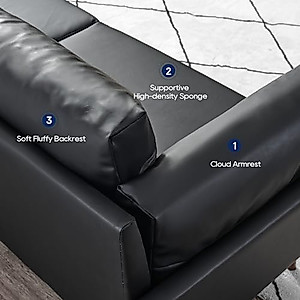 Vonanda Black Upholstered Sofa, Faux Leather Sofa Couch, 72 Inch Black Couch for Living Room, Mid Century Modern Sofa, Office couch for small space, Apartment sofa, Condo, Loft, Bungalow, House, Black