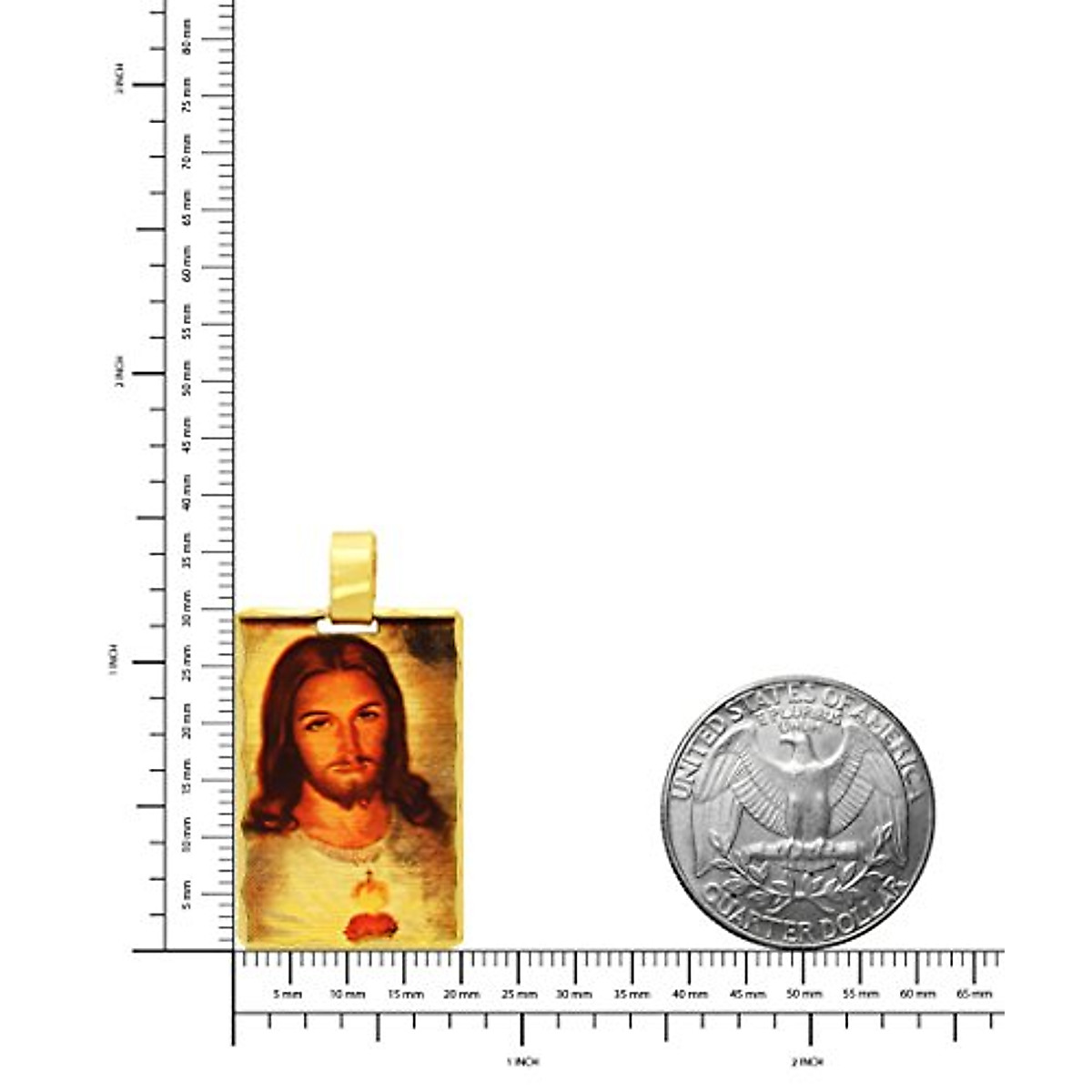 The Bling Factory 14k Gold Plated Framed Jesus Sacred Heart Portrait 20mm x 30mm Pendant
