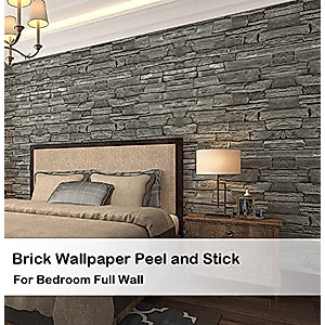 auxua Brick Wallpaper Peel and Stick for Bathroom Bedroom,Faux 3D Brick Waterproof Grey Wall Paper Self Adhesive,Removable Vintage Stone Contact Vinyl Gray Wallpaper (17.7"x394")