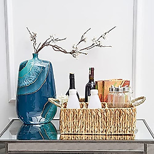 Wicker Divided Storage Basket Woven Natural Basket Hyacinth for Organizing Bathroom Kitchen Shelves Office Supplies Organization Everyday Wicker Storage Baskets 4 Section Rectangular Tray