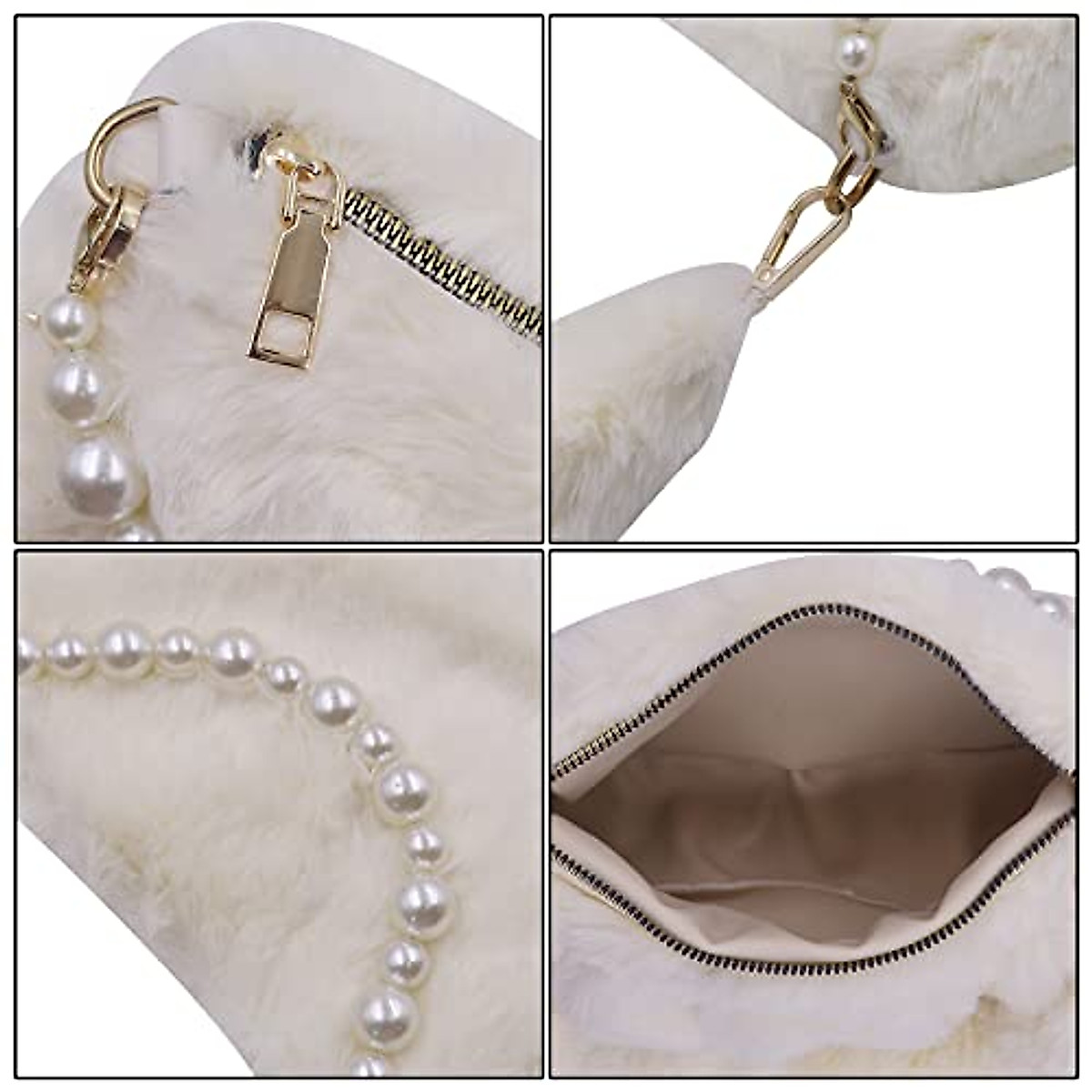 BOLLEY JOSS Fluffy Underarm Bag Elegant Fuzzy Tote Purse Plush Furry Shoulder Bag for Girls Women Autumn Winter