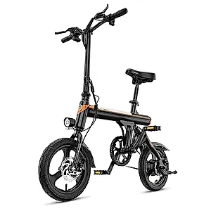 Jasion EB3 Electric Bike for Adults 21mph Folding Adults Electric Bicycles, 350W Brushless Motor, 36V 7.5Ah Battery, Center Suspension, 3 Levels Assist, 14" Foldable ebike for Adults and Teens