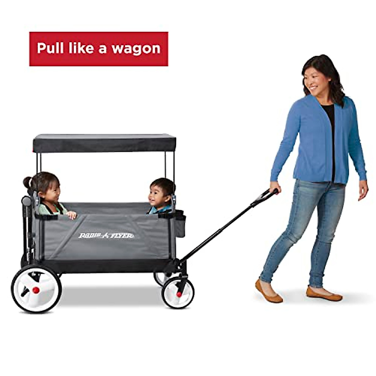 Radio Flyer City Luxe Stroll ‘N Wagon, Grey with Parent Caddy and Internal Storage Pockets, for 1+ Years