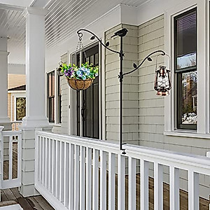 yosager Deck Pole Bird Feeding Station Kit, Porch Multi Hook Bird Feeder Hanging Kit with Two Adjustable Branches, Attracting Wild Birds, Planter Hanger