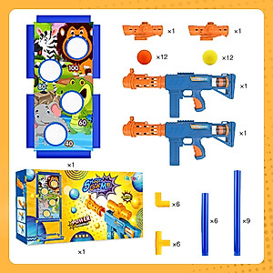 KKONES Shooting Game Toy for Boys - 2 Player Toy Foam Blaster Air Guns, 24 Foam Bullet Balls Popper & Standing Shooting Target, Birthday Gifts for Age 3 4 5 6 7 8 9 10-12 Years Old Kids, Girls
